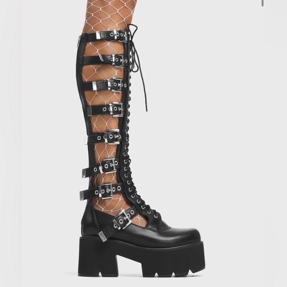 La Moda | Shoes | New La Moda Peekaboo Chunky Platform Knee High Boots ...